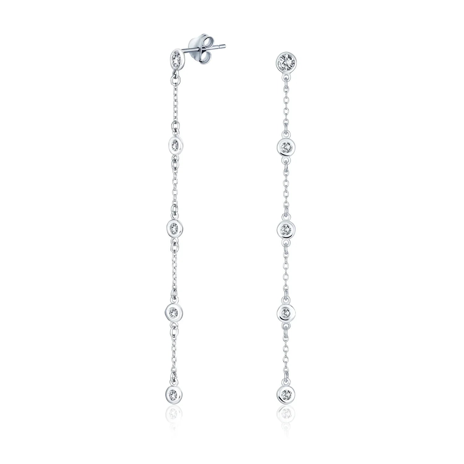 Long CZ By the Inch Dangle Prom Stud Earrings .925 Sterling Silver ...