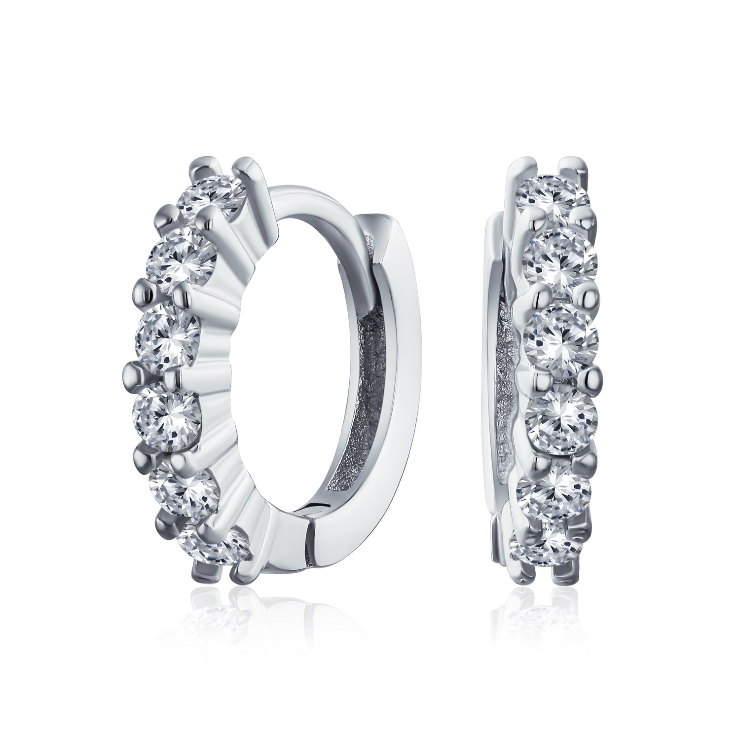 Solitaire CZ Hoop Earrings Men Round Cubic Zirconia Rose Gold Sterling ...