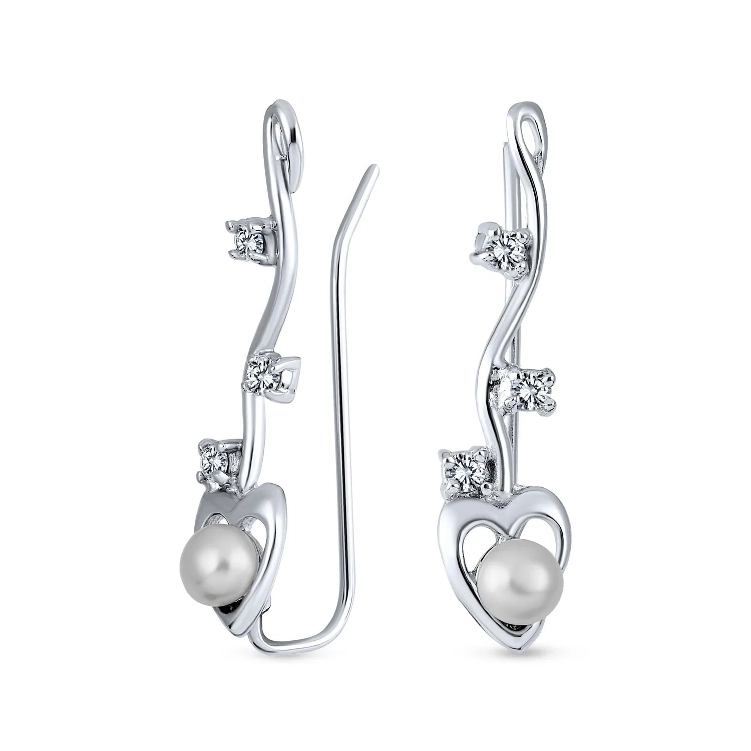 Heart White Freshwater Pearl Ear Cuff Cartilage Climbers in Sterling S ...