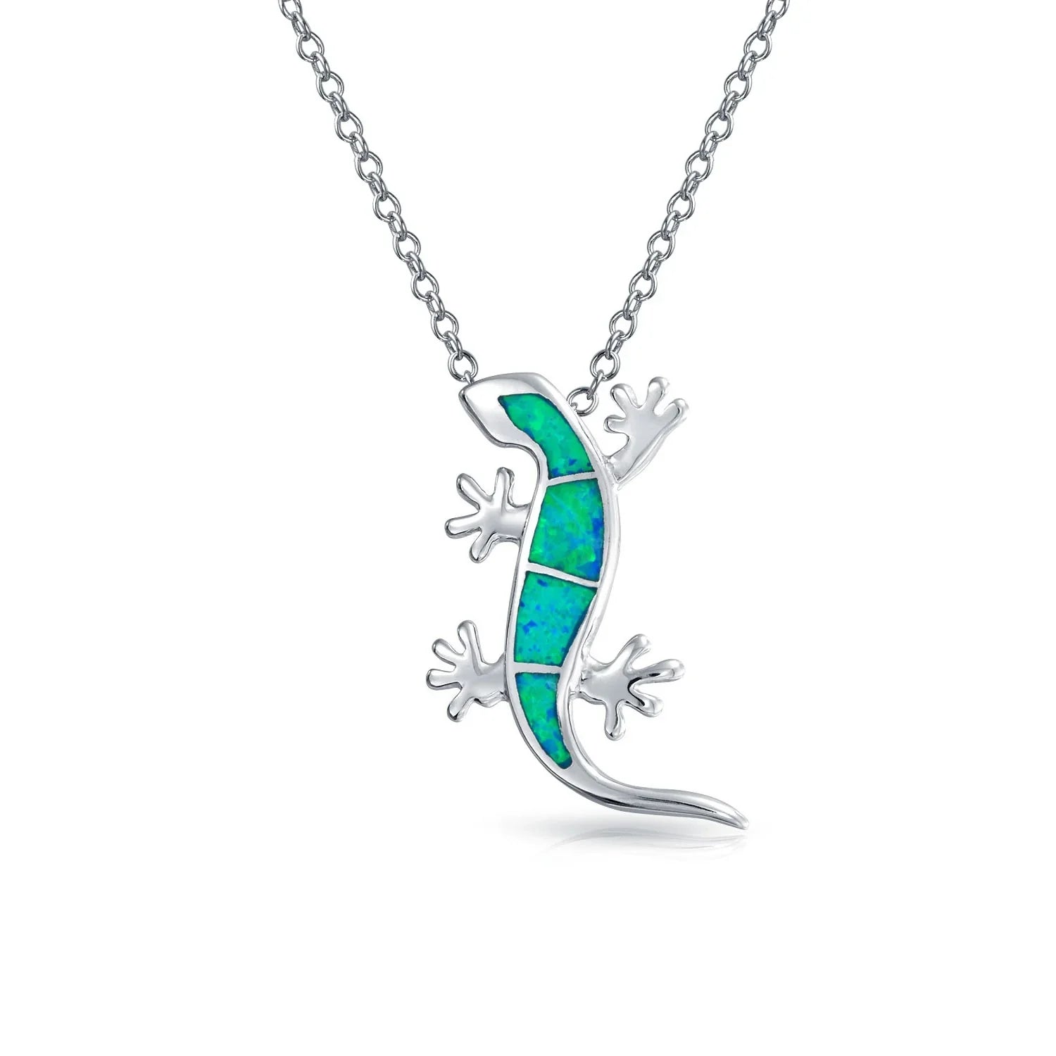 Nautical Tropical Green Opal Gecko Lizard Pendant Necklace in Sterling ...