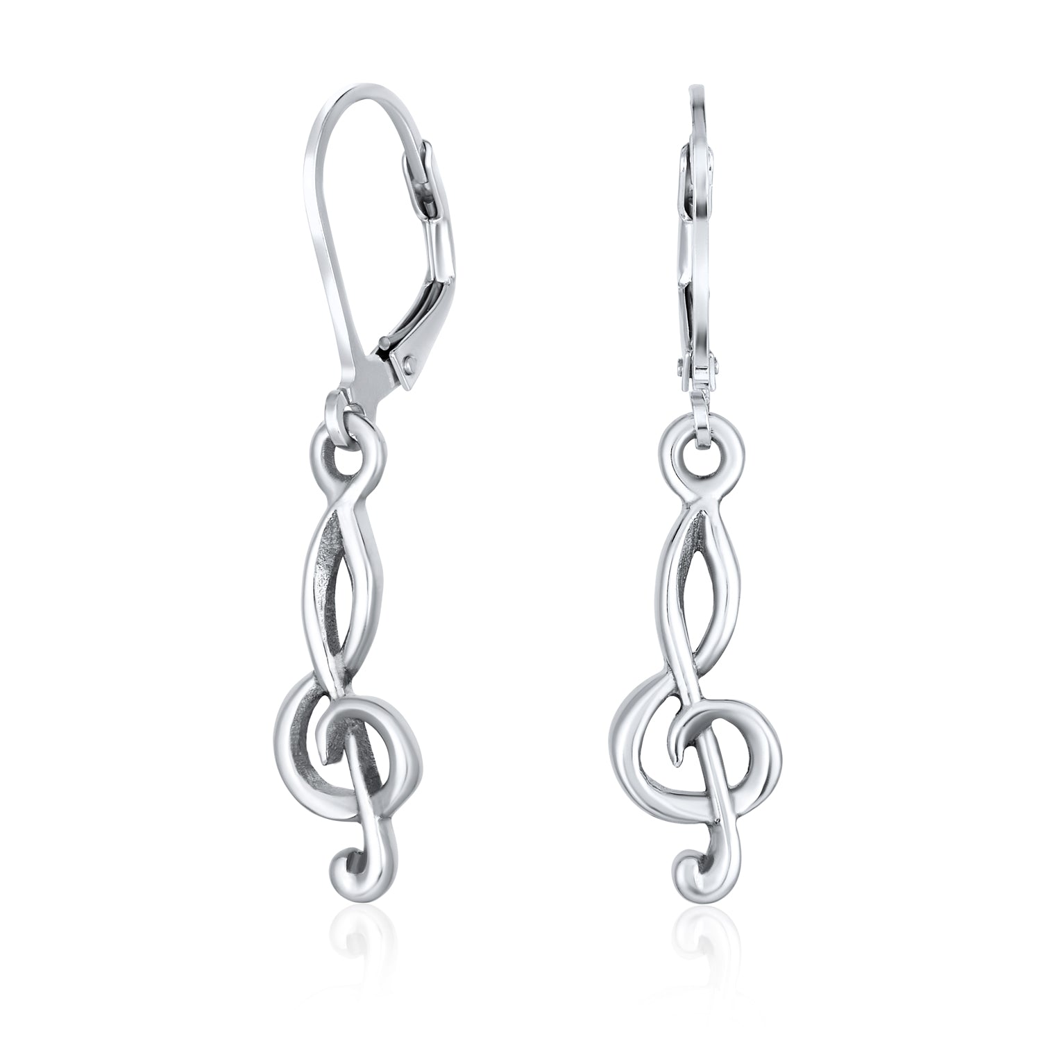 Music Student Treble Clef Musical Note Drop Earrings Gold Plate Silver