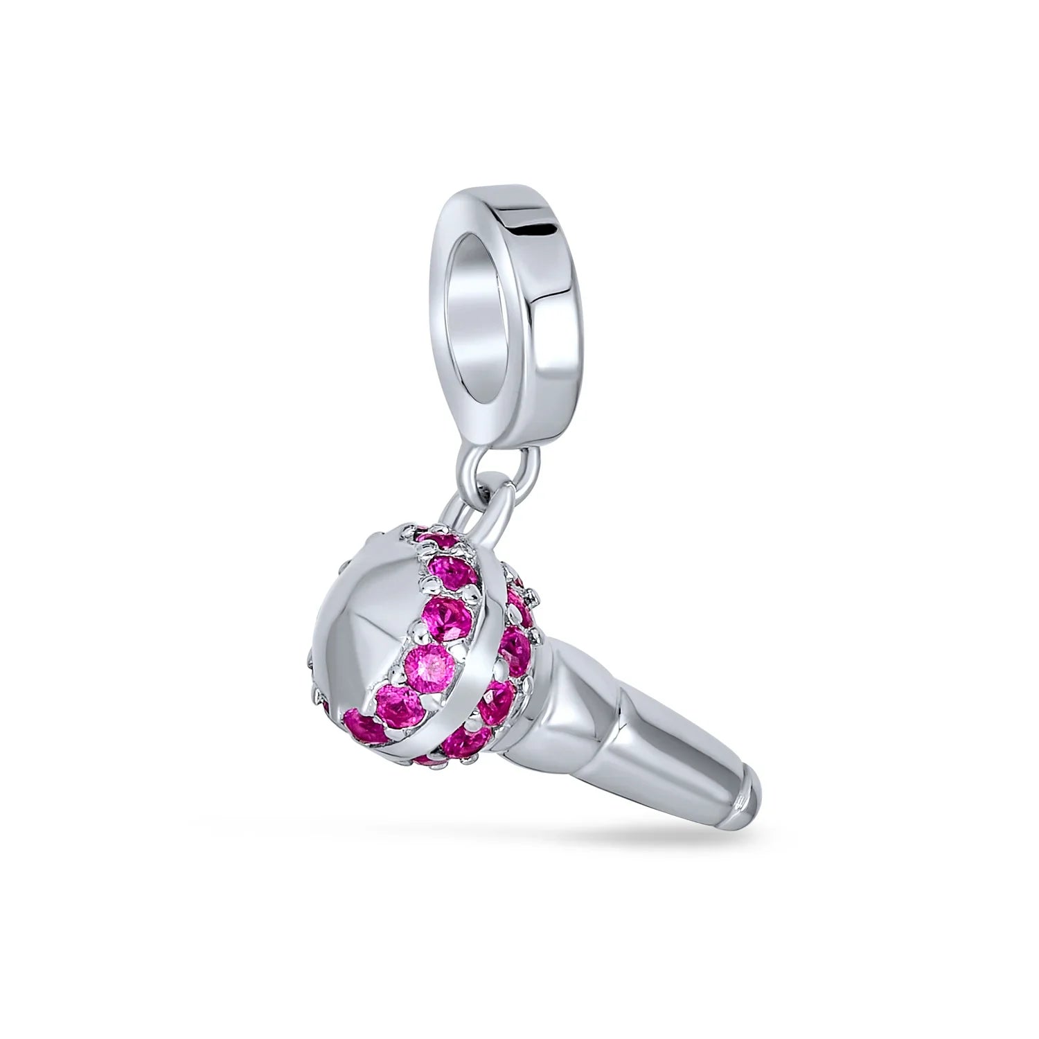Music Lover Microphone Pink CZ Dangle Charm Bead Sterling Silver for B ...