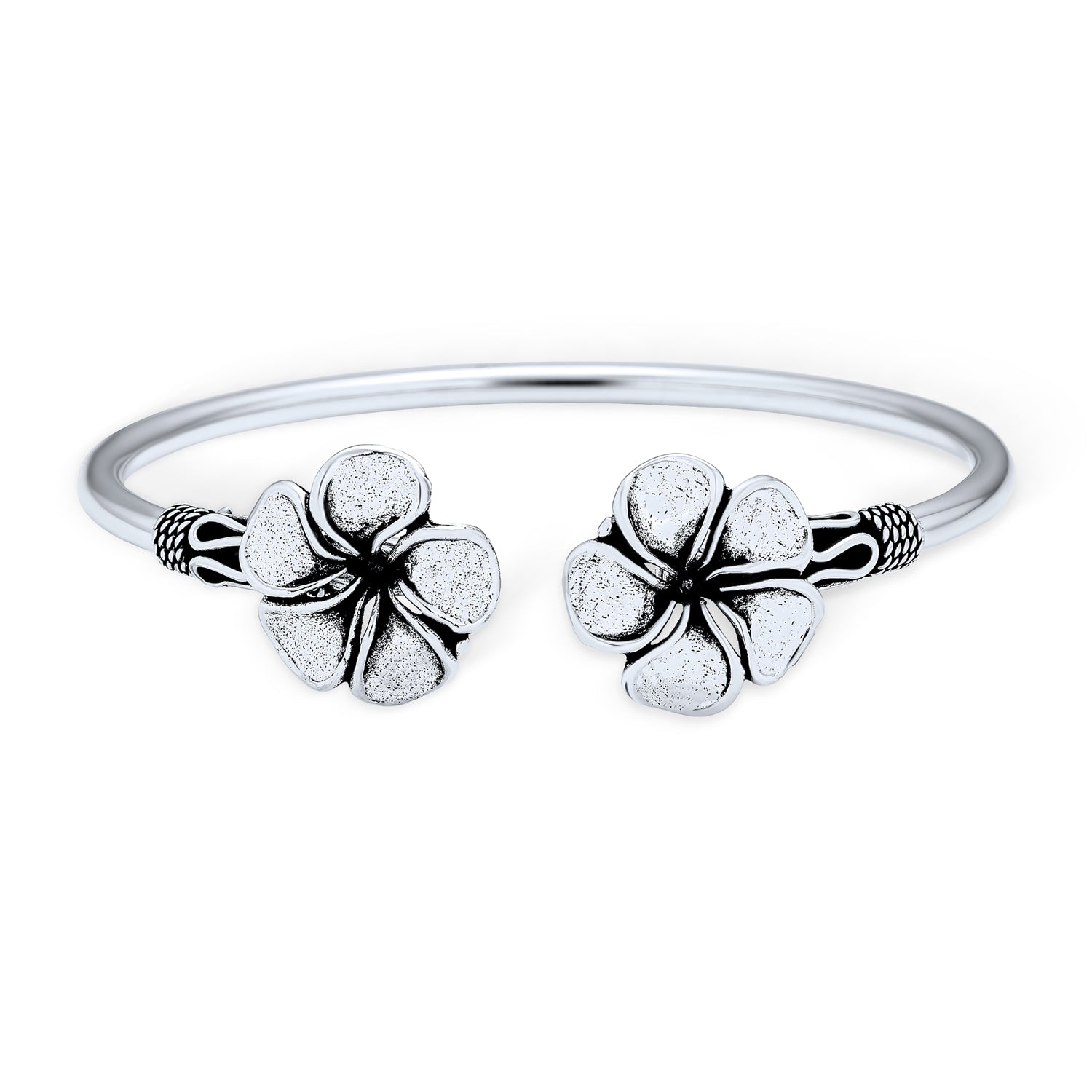 Bali Style Plumeria Flower Bangle Bracelet in Oxidized Sterling Silver ...