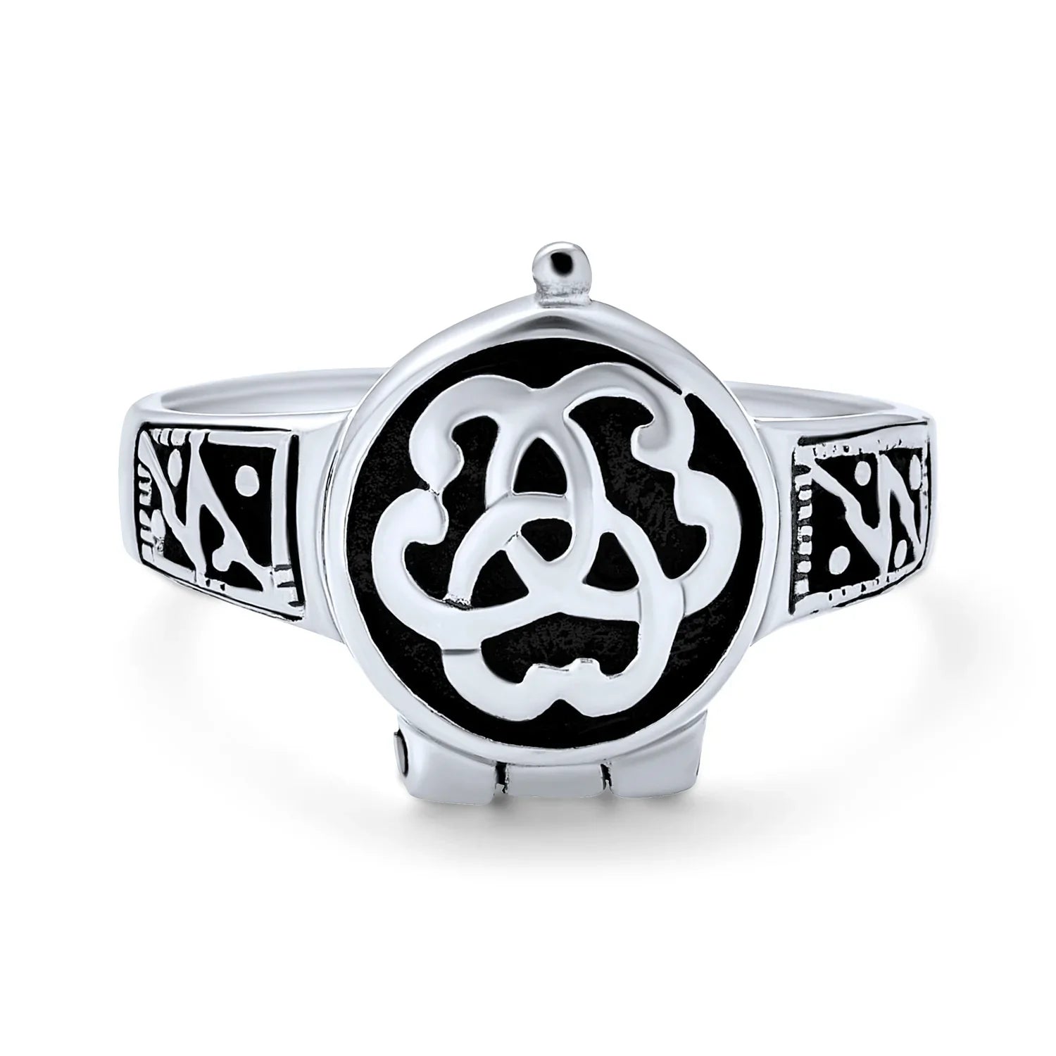 Triquetra Celtic Knot Trinity Signet Poison Ring for Men Oxidized Silv ...