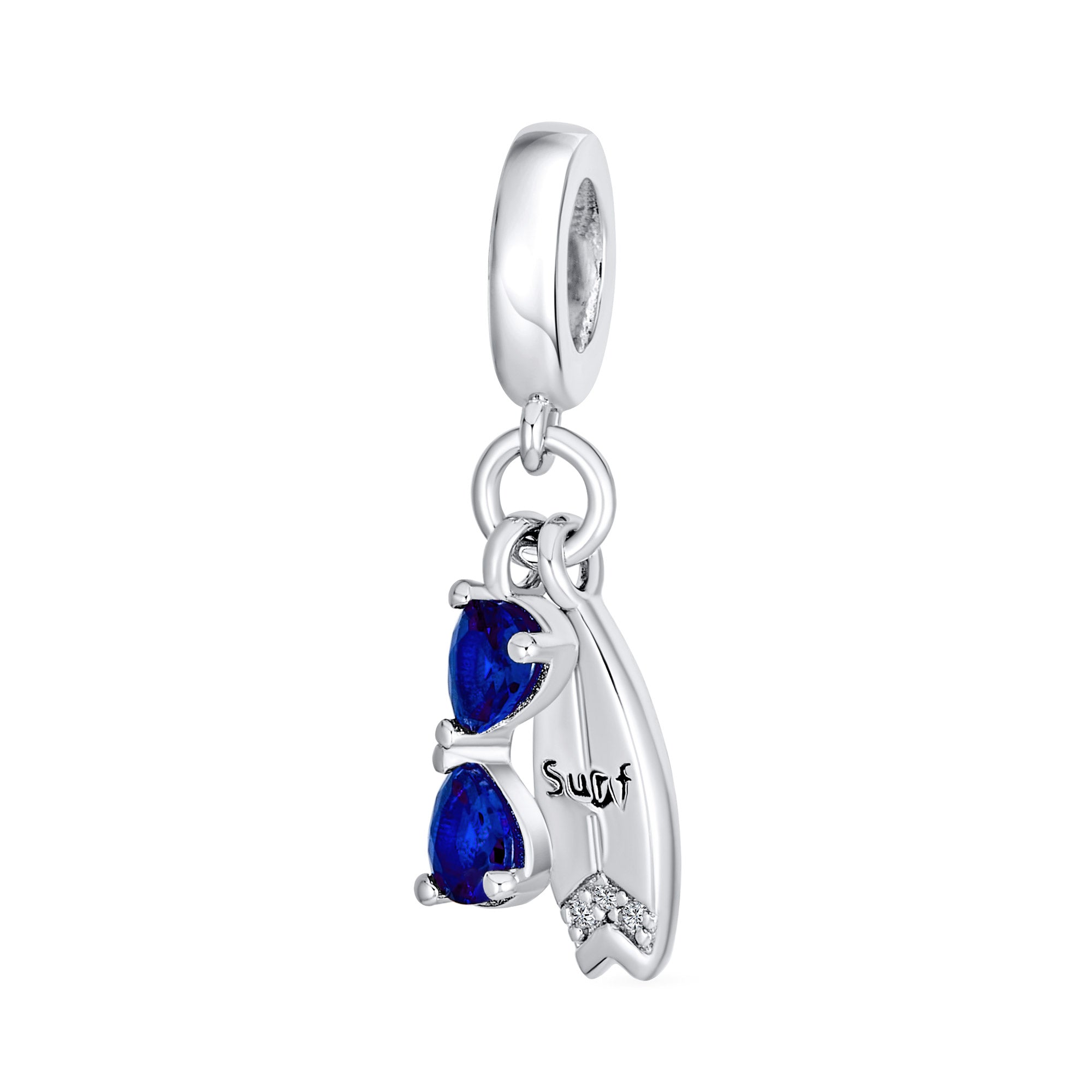 Fun Sports Blue CZ Sterling Silver Glass Charm Bead Travel & Beach ...