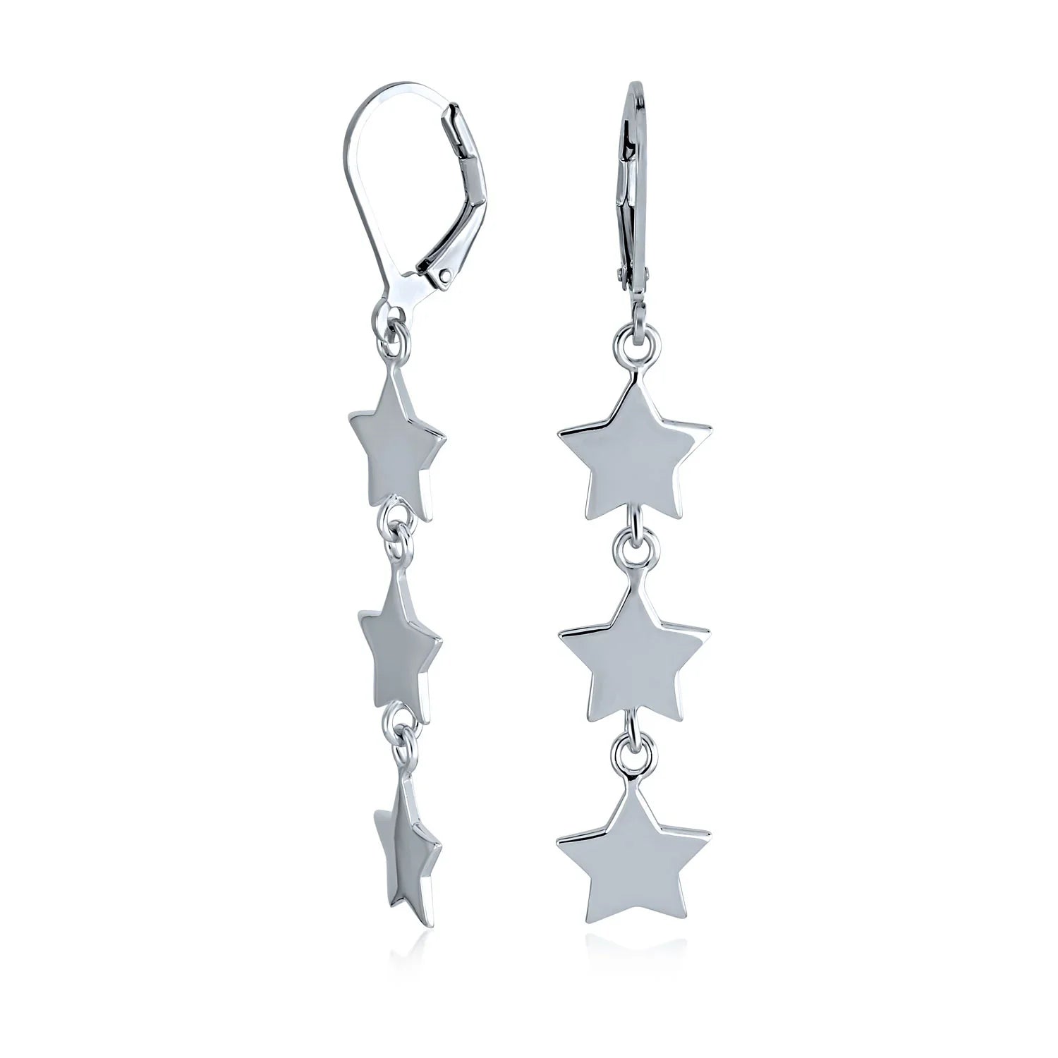 USA Patriotic Celestial Rock Star Linear Drop Dangle Earrings .925 Sil ...
