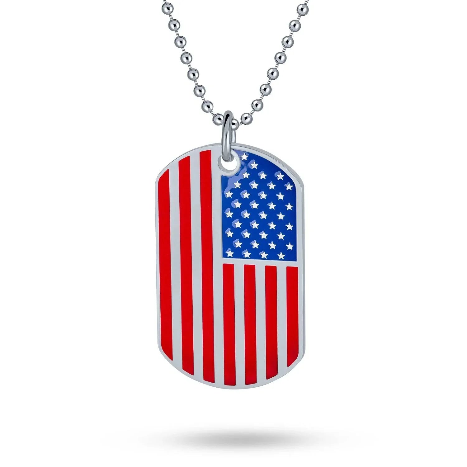 Patriotic Flag Star Dog Tag Pendant Necklace for Men in Red White Blue ...