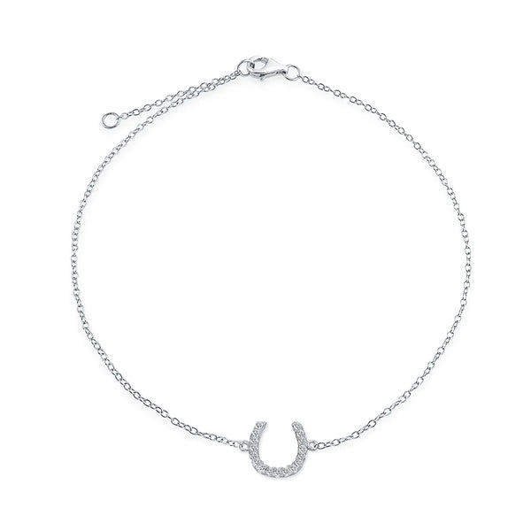 Pave CZ Horseshoe Anklet Ankle Bracelet Gold Plated Sterling Silver 9 ...