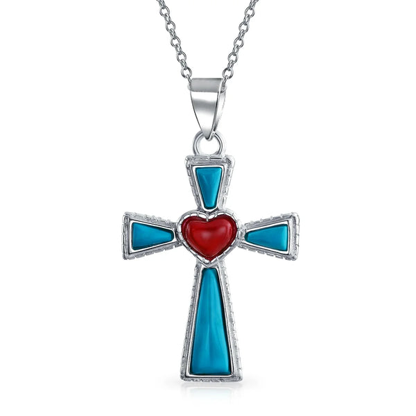 Southwestern Red Heart Cross Pendant Necklace Sterling Silver Teen Jew ...