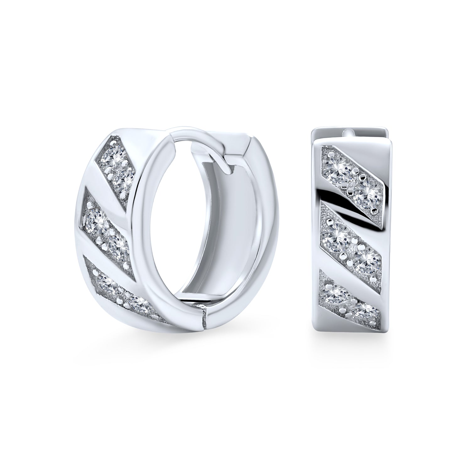 Elegant CZ Hoop Earrings with Cubic Zirconia Accent for Men in Sterling ...