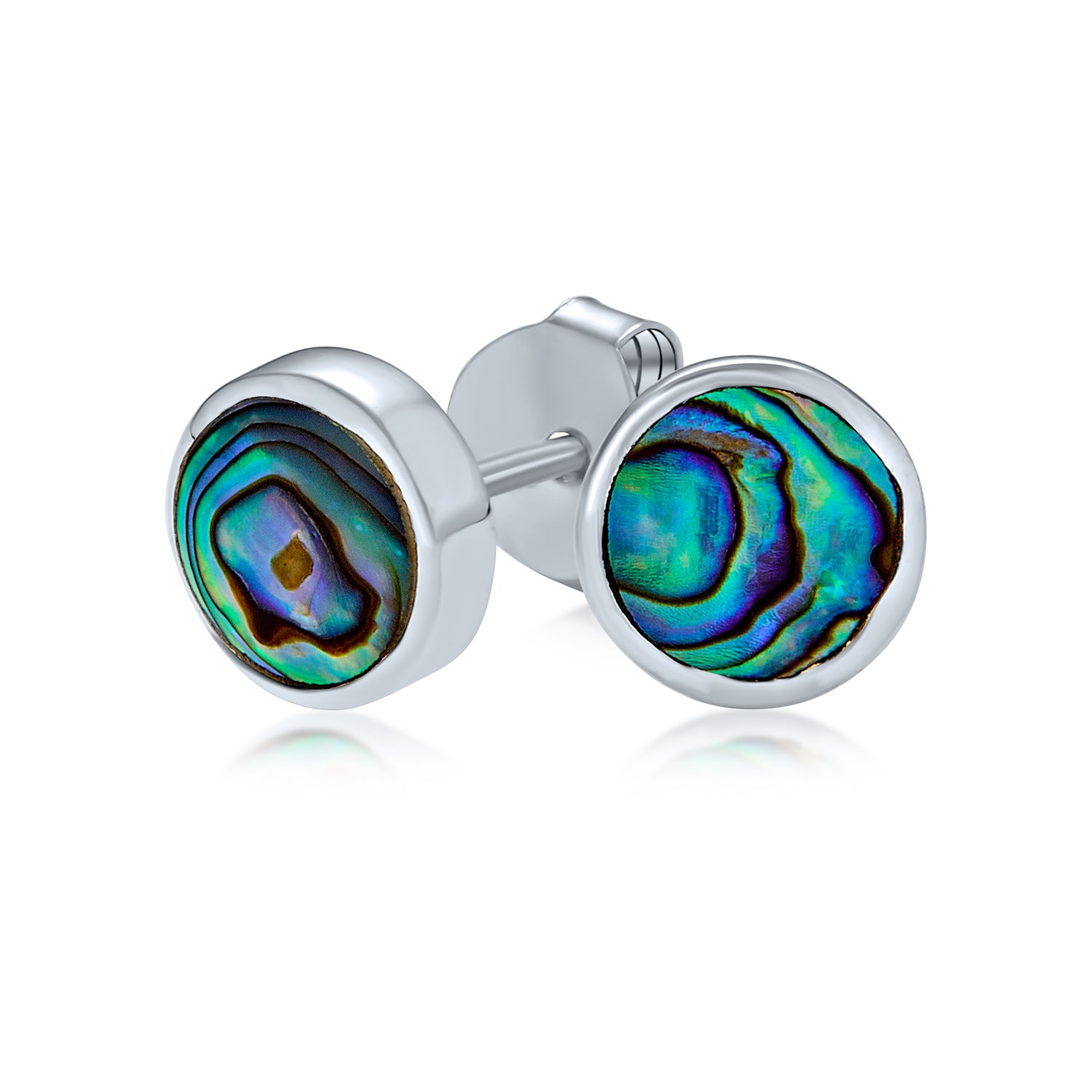 Round Shape Bezel Set Abalone Shell Stud Earrings Sterling Silver 7MM ...