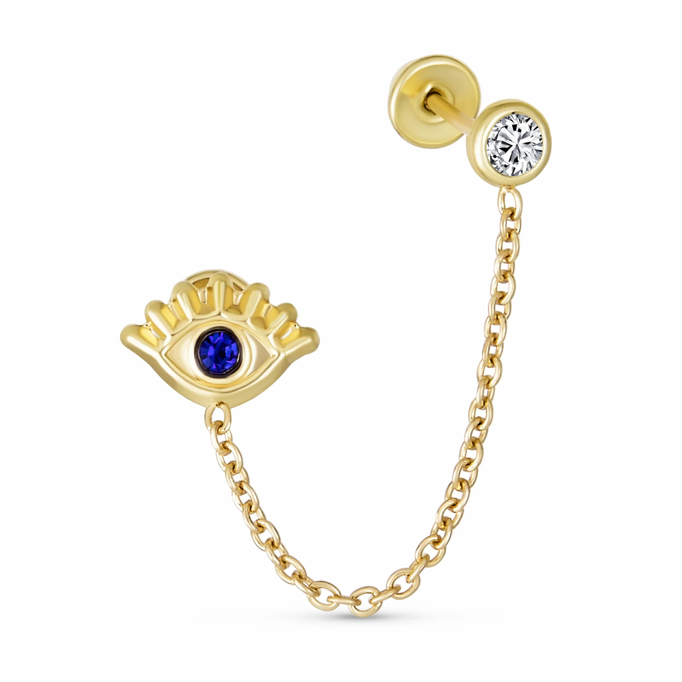 Unisex 10K Gold Ear Cuff Cartilage with Blue CZ Evil Eye Protection Am ...