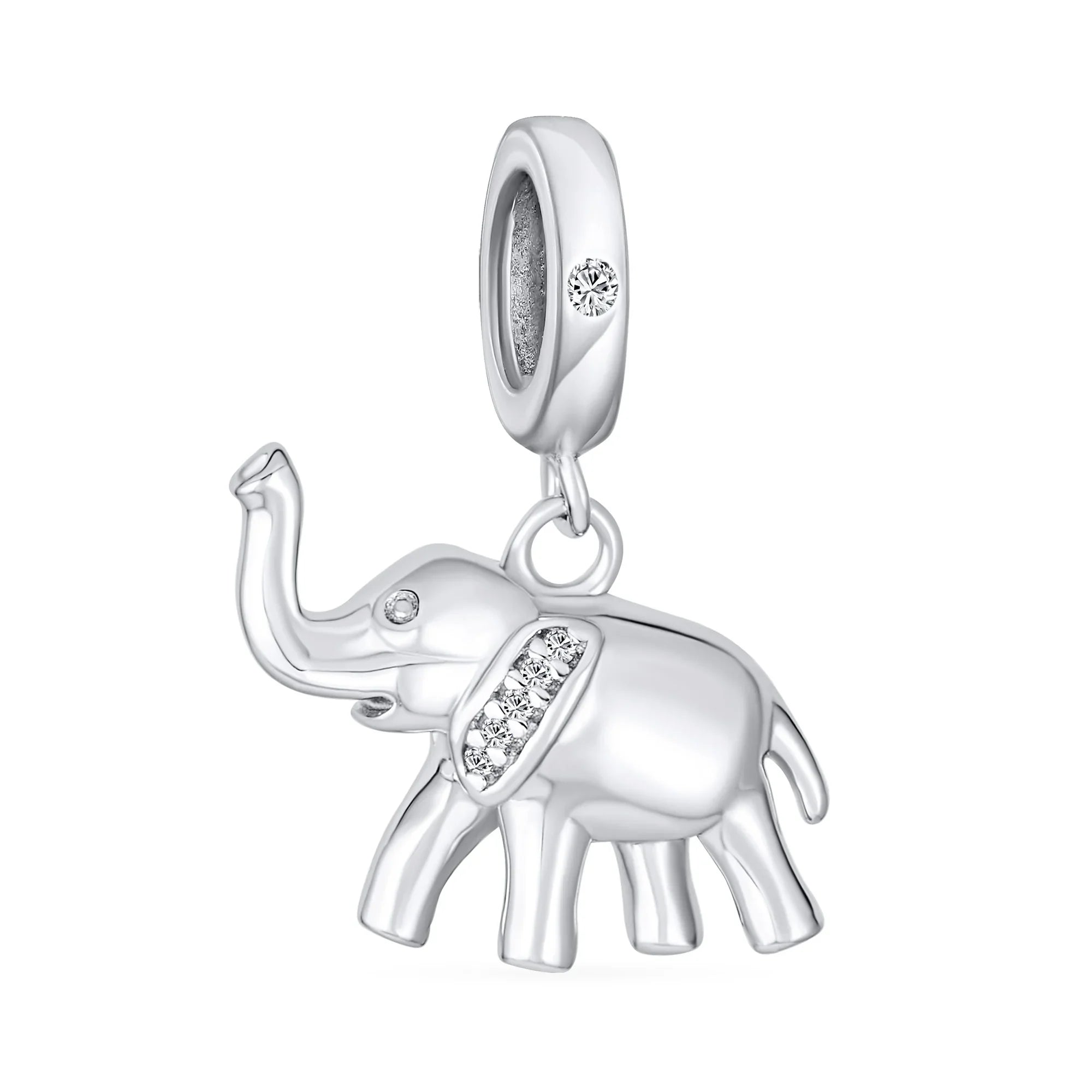 Trunk Up Elephant Dangle Charm Bead Sterling Silver for European Bracelet