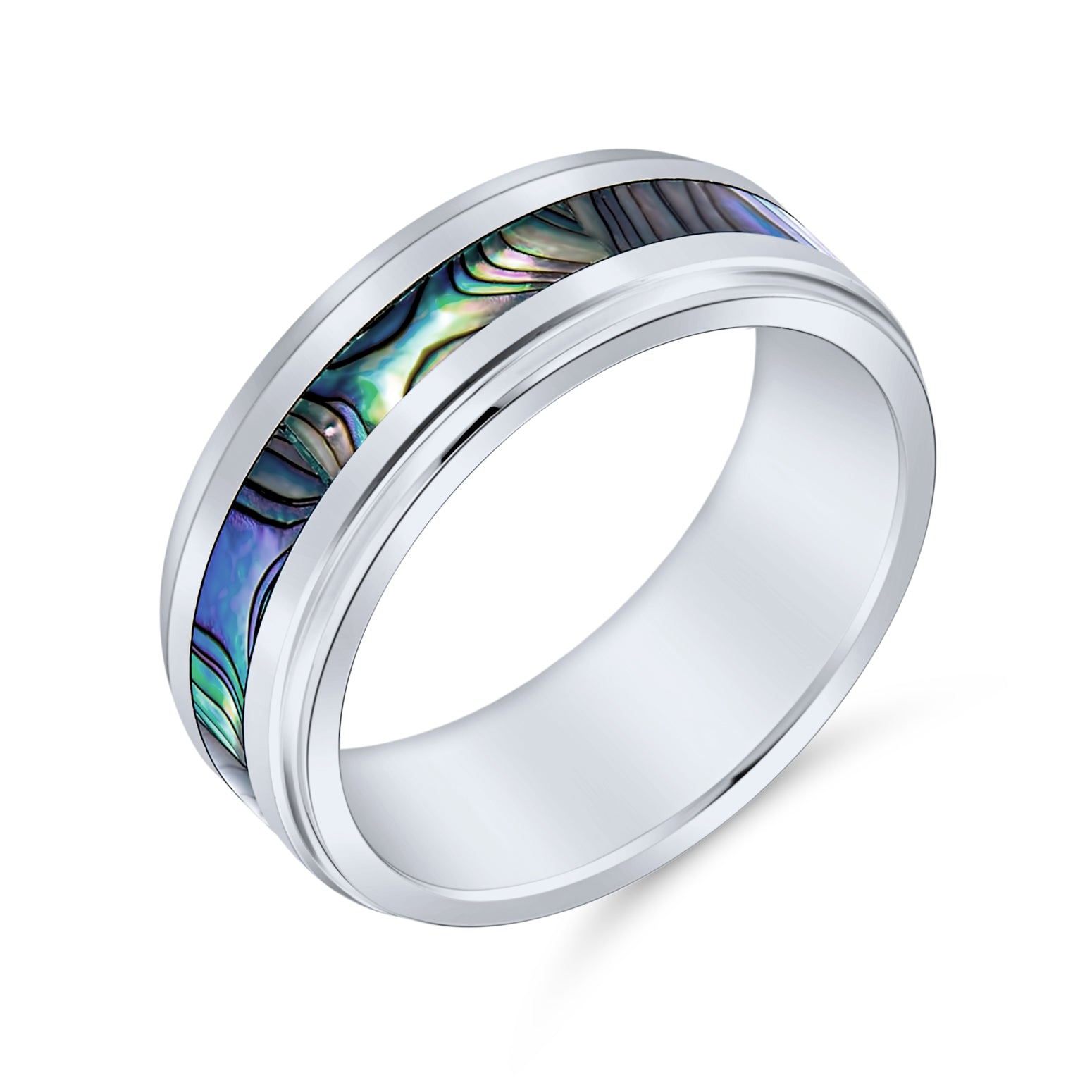 Rainbow Abalone Inlay Tungsten Wedding Band Ring for Men - Comfort Fit ...
