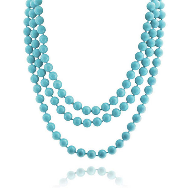 Classic Western Hand Knotted 10MM Bead 70" Long Blue Turquoise Strand ...