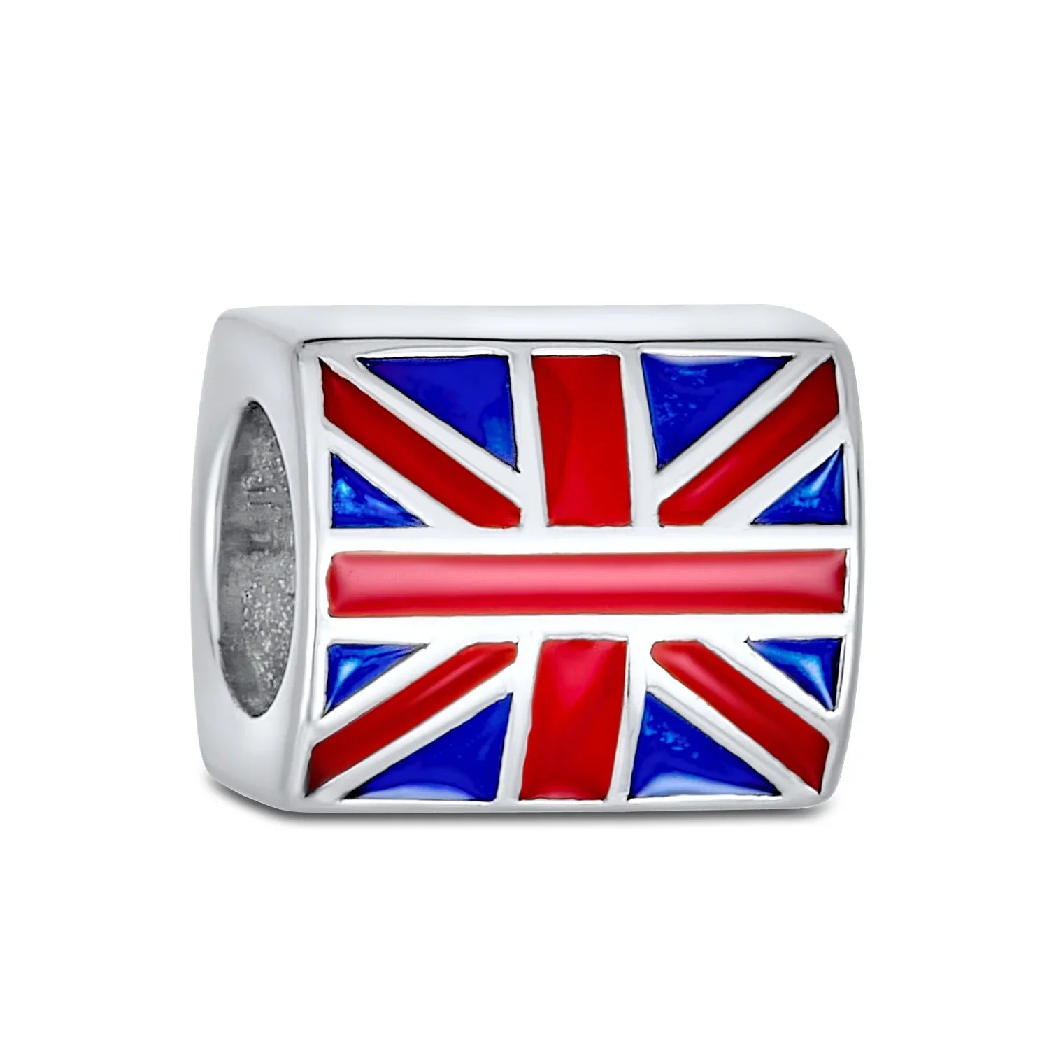 Red White Blue Union Jack Charm Bead Sterling Silver for European Bracelet