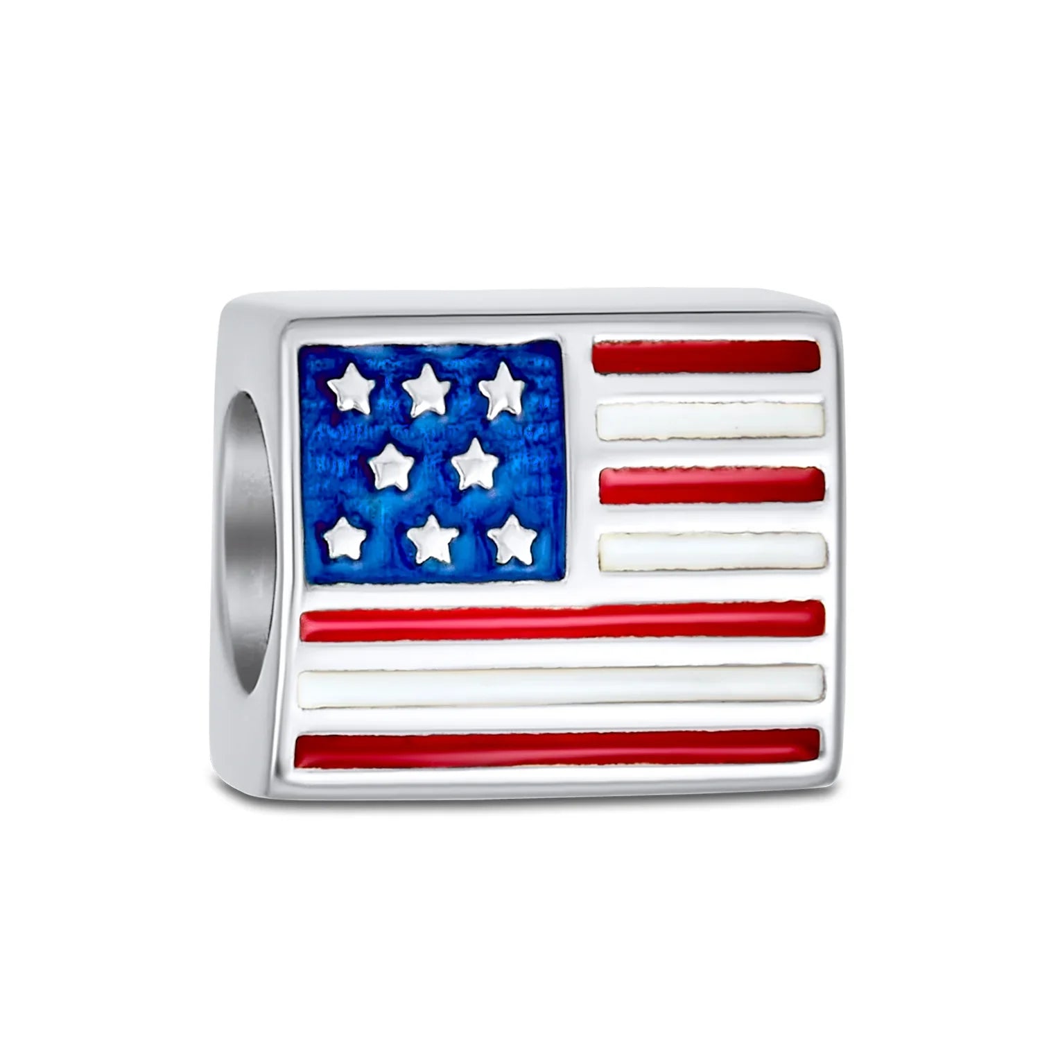 Patriotic USA Flag Star Charm Bead in Sterling Silver for European Bra ...