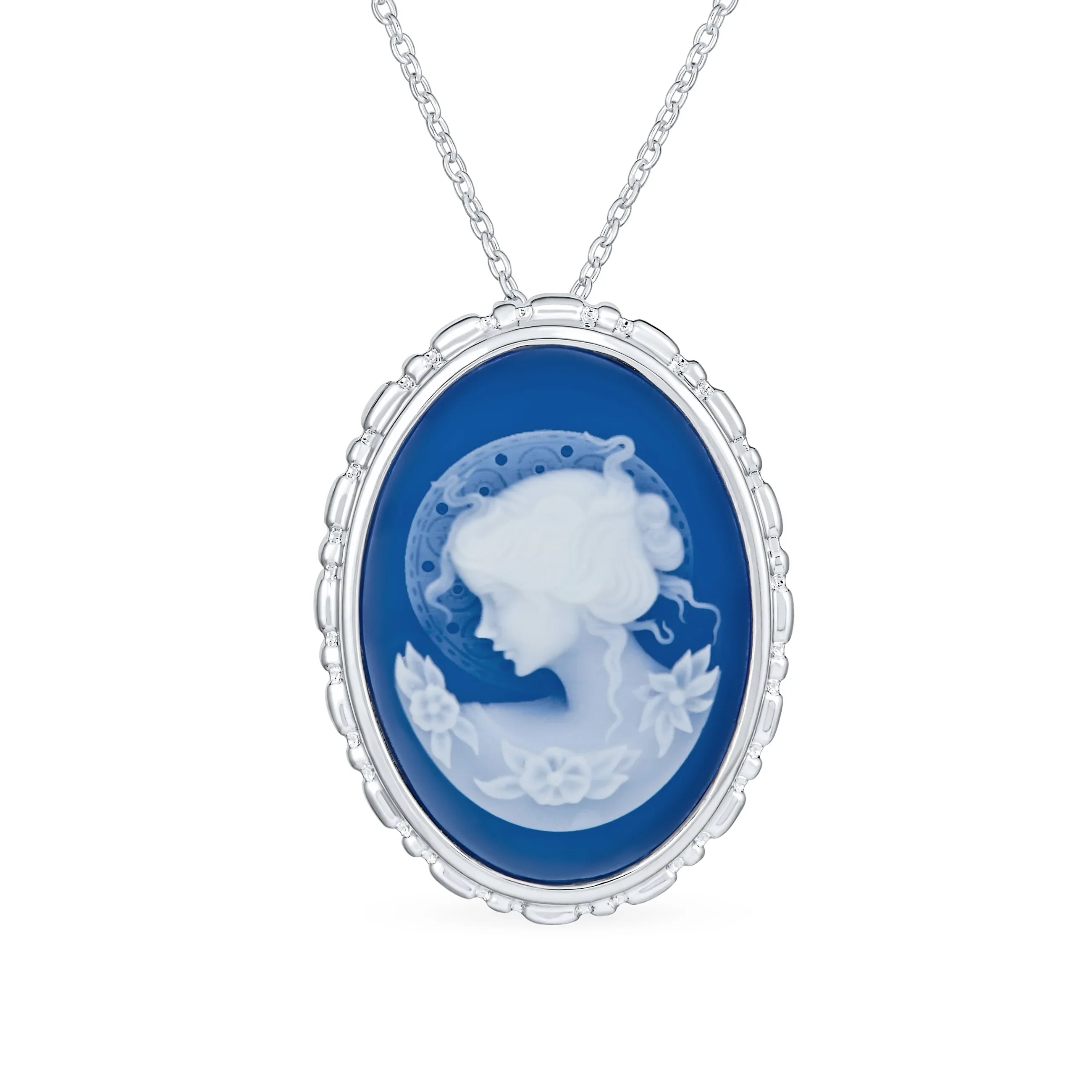 Classic Vintage Blue White Victorian Lady Cameo Pendant Necklace in St ...