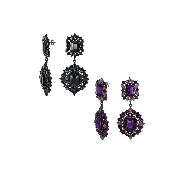 Set of 2 Big Crystal Art Deco Vintage Style Gatsby Purple & Black Dang ...