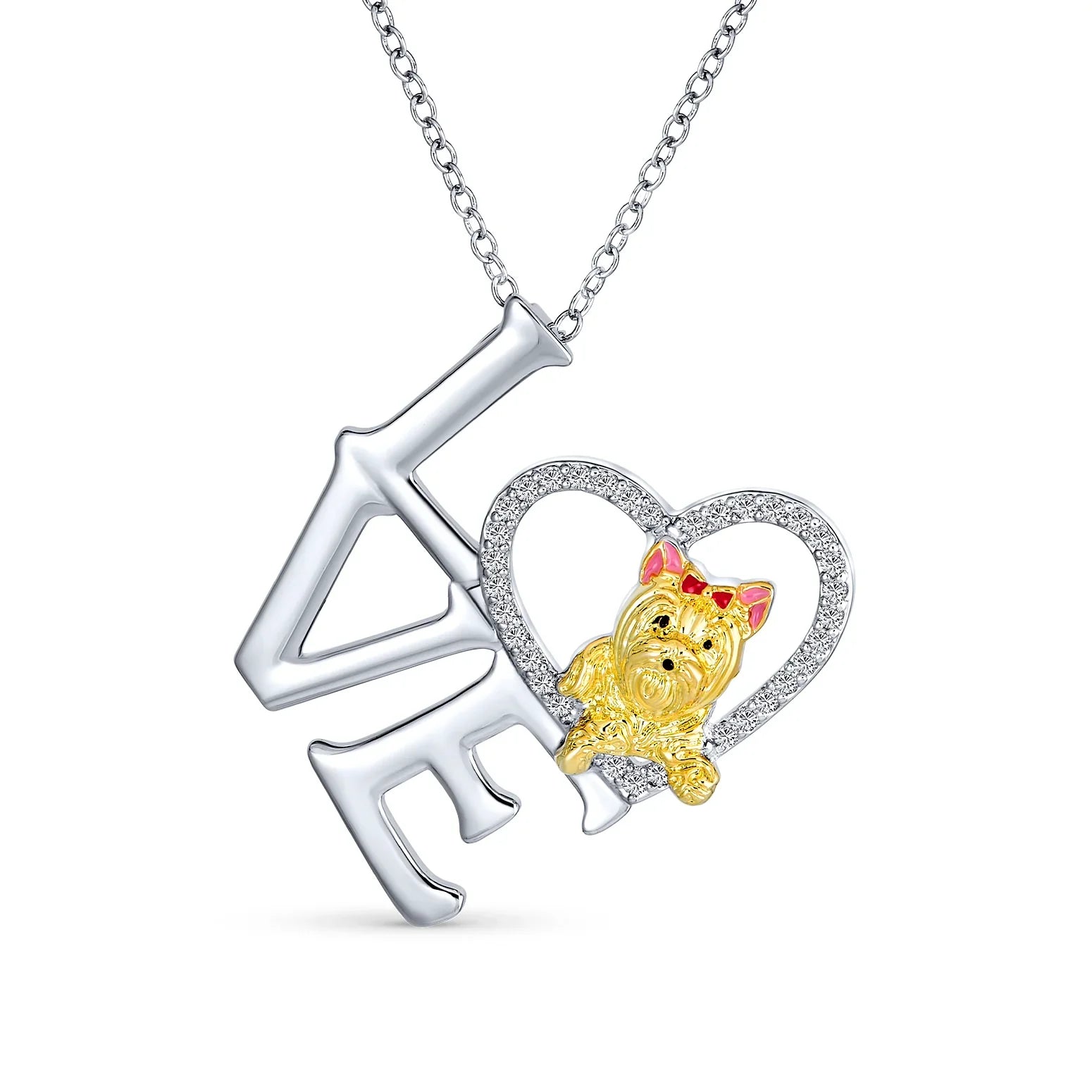 Love Heart Puppy Pet Dog Yorkie Pendant Necklace Gold Silver Plated Ch ...